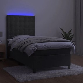 Box spring postel s matrací a LED tmavě šedá 90x200 cm samet 3136342