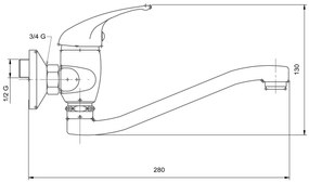 NOVASERVIS METALIA dřezová nebo umyvadlová nástěnná baterie 100mm bílá-chrom-plná 55074/T,1