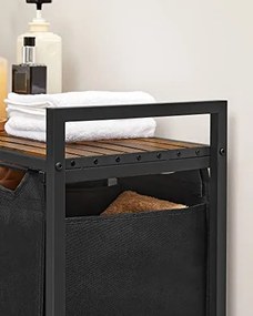 Koš na prádlo s policí BERGEN, 3x38l, černá/hnědá SongmicsHome