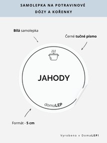 JAHODY – bílá samolepka na dózu, tučné písmo, 5 cm | DomaLEP