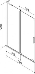 Mexen Velar L, 2-křídlová posuvná vanová zástěna 70 x 150 cm, 8mm čiré sklo, bílý profil, 896-070-003-01-20