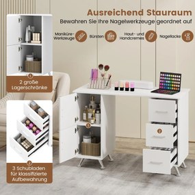 Costway Manikúrní stůl se zásuvkami, skříňkami a zápěstním stolkem na – bílý