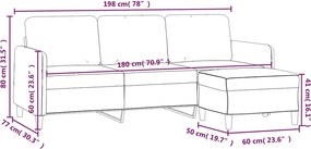 3místná pohovka s podnožkou krémová 180 cm samet 3201182
