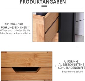 Kleankin Koupelnový Sloupkový Skříň S 3 Policemi A 2 Zásuvkami Moderní Styl 30x30x144,3 cm Černá a Přírodní