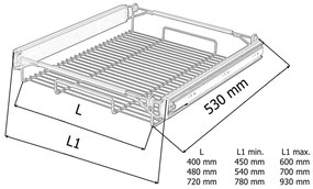 In-Design Polička na prádlo plný výsuv tlumené zavíráním stříbrná Šířka koše (mm): 480 mm, Minimální nastavitelná šířka: 540 mm, Maximální nastavitelná šířka: 700 mm
