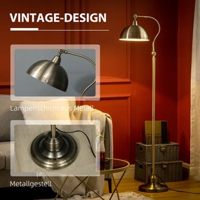 HOMCOM Stojací lampa retro oblouková lampa s nastavitelným stínidlem E27 mosazný vzhled pro obývací pokoj a ložnici