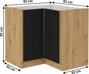 Tempo Kondela Kuchyňská rohová spodní skříňka MONRO 90/90 DN 1F BB, černý mat/dub artisan