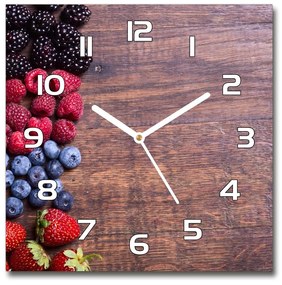 Wallmuralia Skleněné hodiny na stěnu Lesní ovoce 30x30 cm
