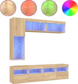 vidaXL 7dílná obývací stěna s LED osvětlením [3216758] Barva: hnědý dub