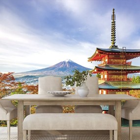 Samolepící fototapeta výhled na Chureito Pagoda a horu Fuji - 150x100 cm