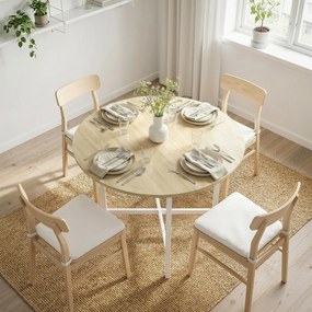 HOMCOM skládací kulatý jídelní stůl pro 2–4 osoby, úspora místa, sklopné desky, ocelový rám, dekor dřeva/bílá, 80 x 76 cm