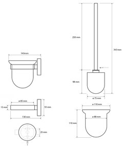 Sapho X-STEEL WC štětka závěsná, mléčné sklo, nerez mat - XS301