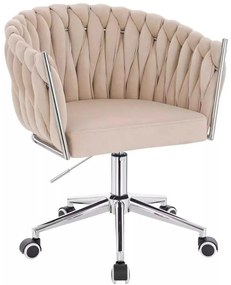 LuxuryForm DESIGN Židle NORDEN VELUR na stříbrné podstavě s kolečky - krémová