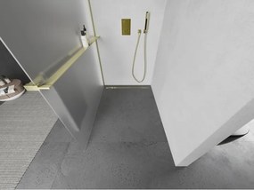 Mexen Kioto+, sprchová zástěna Walk-In s poličkou a věšákem 100 x 200 cm, 8mm sklo námraza, zlatý matný profil, 800-100-121-55-30