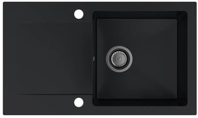 Sink Quality Ferrum, kuchyňský granitový dřez 770x450x190 mm + černý sifon, černá, SKQ-FER.C.1KDO.XB