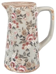 Zelený keramický dekorační džbán s květy Floria M - 16*11*20 cm