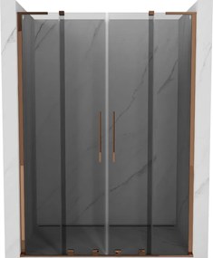 Mexen Velar L Duo, posuvné sprchové dveře do otvoru 160 cm, 8mm šedé sklo, růžové zlato, 871-160-003-42-60