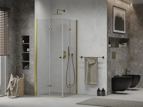 Mexen Lima Duo sprchový kout se skládacími dveřmi 90 x 90 cm, čiré sklo-zlatý profil, 856-090-090-50-00-02