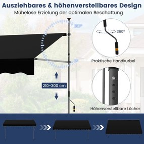 Costway Upínací markýza balkonová markýza bez vrtání s ruční klikou