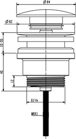 Sapho umyvadlová výpust 5/4“ click-clack s velkou zátkou tl.10-55mm černá CV1002B Koupelny Bernold