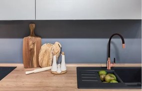 Invena Glamour, stojánková dřezová baterie s flexibilním ramenem, černá-růžové zlato, BZ-08-L14-V