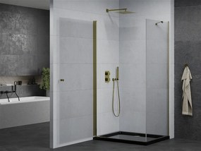 Mexen Pretoria, sprchový kout 80 (dveře) x 90 (stěna) cm, 6mm čiré sklo, zlatý profil + černá sprchová vanička, 852-080-090-50-00-4070G