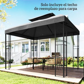 Outsunny náhradní střecha 4x3 m s dvouúrovňovou střechou, odtokovými otvory a UV ochranou, pouze střešní potah, RÁM NEZAHRNUJE, tmavě šedá