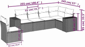 6dílná zahradní sedací souprava s poduškami černá polyratan 3222624