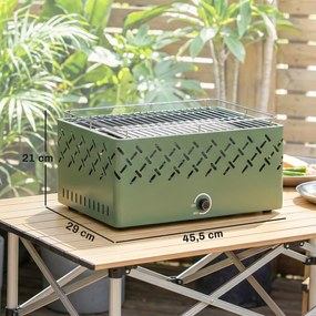 Outsunny gril na dřevěné uhlí 45,5x29x21 cm s integrovaným ventilátorem, nastavitelnou teplotou a miskou na uhlí, světle zelený