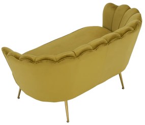 Kondela Lavice ve stylu Art-deco, hořčicová Velvet látka / gold chrom-zlatý, NOBLIN