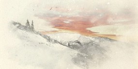 Obraz zapadající slunce nad zasněženými horami - 120x60 cm