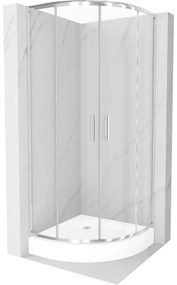Mexen Rio půlkruhový sprchový kout 90 x 90 cm, Průhledné, Chromovaná + sprchová vanička Rio, Bílá - 863-090-090-01-00-4710