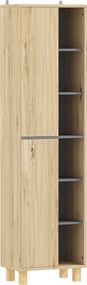 HOMCOM Koupelnová sloupková skříň, Koupelnová skříň s 6 otevřenými přihrádky a 2 skříněmi, rozměry 40Š x 24H x 148V cm, přirodní dřevo
