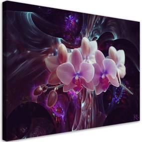 Obraz na plátně, Bílá orchidej na tmavém pozadí - 60x40 cm