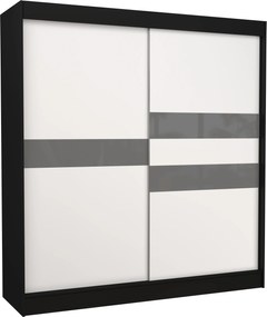 ADRK Furniture Skříň s posuvnými dveřmi a lacobelem BATIA 200 SW-BAT-B+W+GL-200+A520