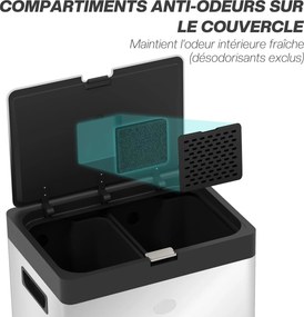 HOMCOM 56L Kuchyňský odpadkový koš s kolečky, 3 oddělení, tichý zavírací mechanismus, široký pedál, odolný proti otiskům prstů a zápachu stříbrný