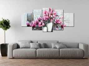Gario Ručně malovaný obraz Růžové magnolie ve váze - 5 dílný Rozměry: 150 x 105 cm