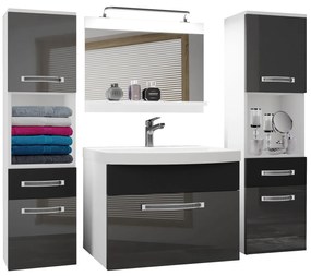 Koupelnový nábytek Belini Premium Full Version šedý lesk / černý mat + umyvadlo + zrcadlo + LED osvětlení Glamour 108