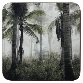 6k pevné korkové podtácky s palmami  Jungle in Fog - 10*10*0,4cm