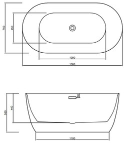BPS-koupelny Volně stojící akrylátová vana HYD-CES518A 150x75 bílá, odtokový komplet chrom