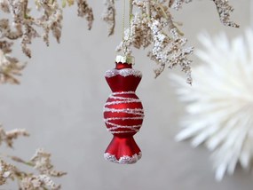 Červenobílá skleněná vánoční ozdoba bonbón - Ø 3,5*8,5cm