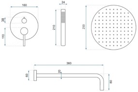Rea Lungo, sprchový set pod omítku s dešťovou hlavovou a ruční sprchou, měděná matná, REA-P8809