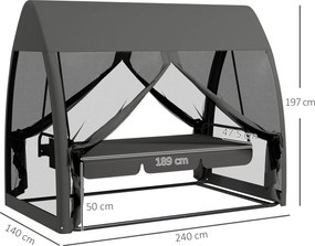 Outsunny Outsuuny 2 v 1 hollywoodská houpačka s funkcí polohování 3místná zahradní houpačka se stříškou, moskytiéra, nosnost houpací lavice až 300 kg…