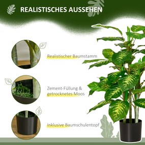 HOMCOM Velká Umělá Dieffenbachia 95 cm - Umělá Rostlina v Květináči, Umělý Strom s Umělou Trávou pro Dekoraci Obývacího Pokoje, Ložnice, Zahrady
