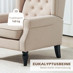 HOMCOM Elegantní ušák, silně polstrovaný, snímatelný potah, 74 x 87 x 102 cm, béžová