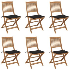 Skládací zahradní židle s poduškami 6 ks masivní akáciové dřevo,  3065495