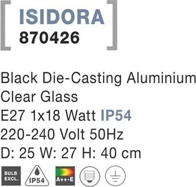 NV 870426 Venkovní nástěnné svítidlo ISIDORA černý litý hliník čiré sklo E27 1x12W 220-240V IP54 bez žárovky - NOVA LUCE