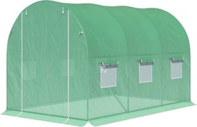 Zahradní tunelová skleník Outsunny s plochou 6m², 3D x 2Š x 2V m, zpevněný tubulární rám, zipová vrata a 6 oken s možností rolování