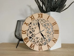 Hodiny - Vyřezávané dřevěné hodiny (gravírovaná čísla)