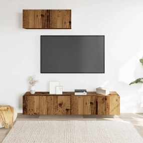Sada 3 kusů nástěnné TV skříňka starého dřeva kompozitní dřevo 3329003